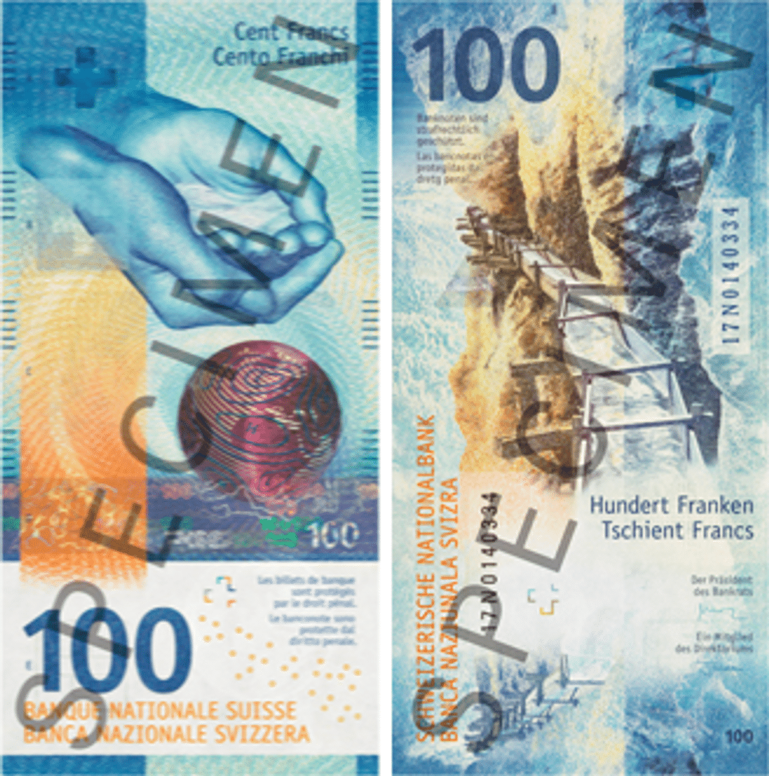 Die neue 100-Franken-Note bei der Schaffhauser Kantonalbank ...
