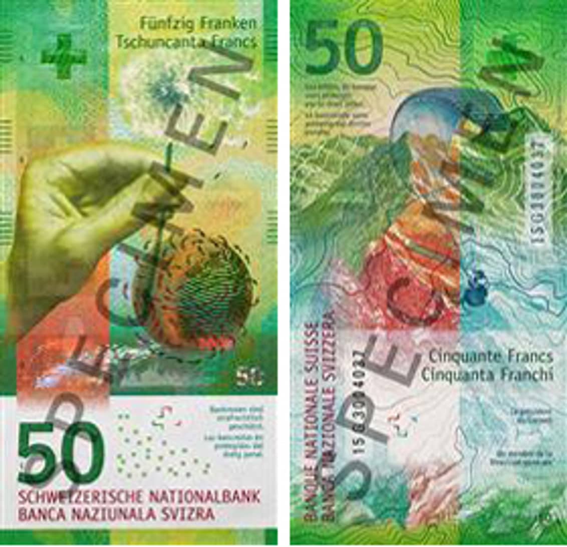 Die neue 50-Franken-Note bei der Schaffhauser Kantonalbank ...
